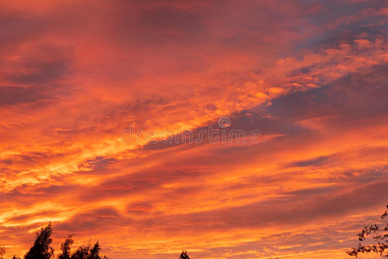 Dramatic Fiery Sky Sunset Cloudscape at Dusk Stock Photo - Image of ...