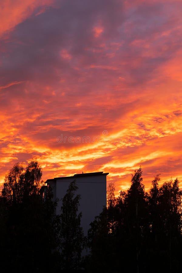 Dramatic Fiery Sky Sunset Cloudscape at Dusk Stock Image - Image of ...
