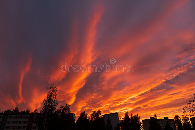 Dramatic Fiery Sky Sunset Cloudscape at Dusk Stock Photo - Image of ...