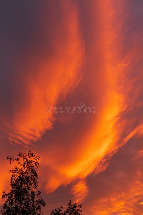 Dramatic Fiery Sky Sunset Cloudscape at Dusk Stock Image - Image of ...