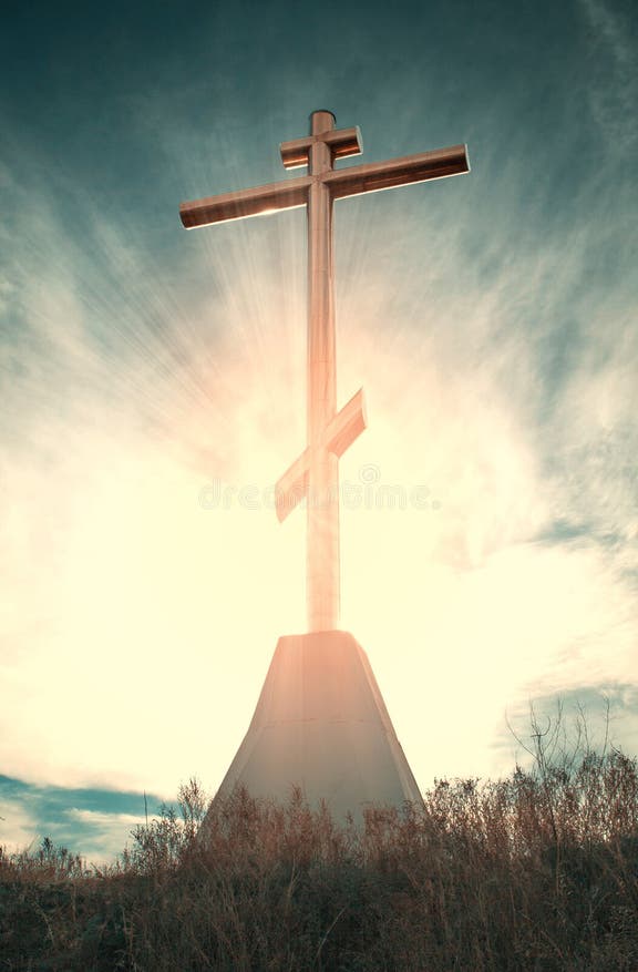 Dramatic Filtered Christian Cross with Sun Rays Stock Image - Image of ...