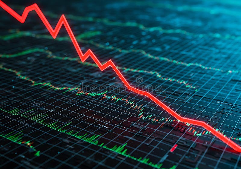 Red Line Collapse Over Digital Grid Depicting Financial Crisis Stock ...