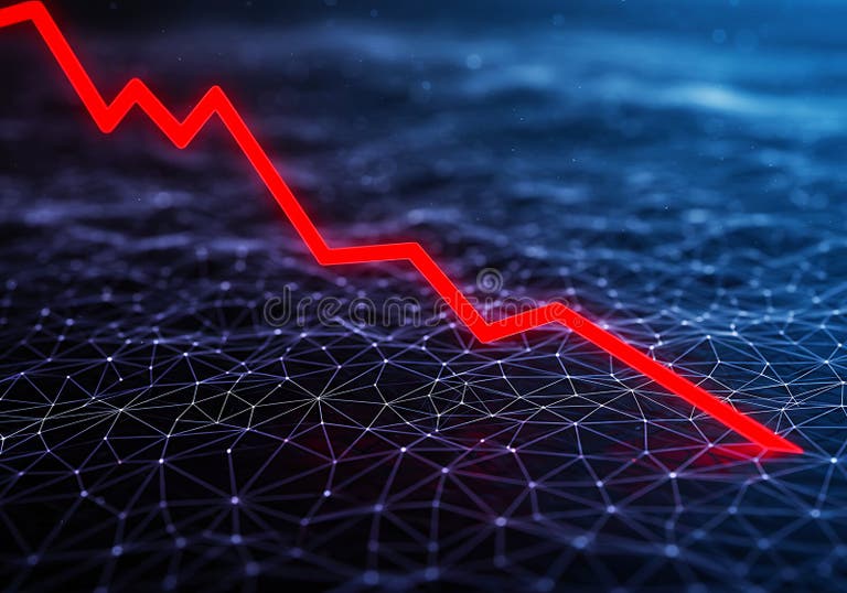 Red Line Collapse Over Digital Grid Depicting Financial Crisis Stock ...