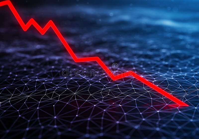 Red Line Collapse Over Digital Grid Depicting Financial Crisis Stock ...