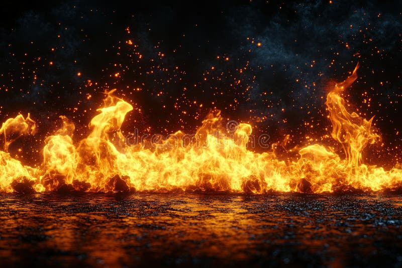 Dramatic Fire Black Background Intense Artistic Design Theme Stock ...