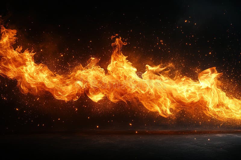 A Dramatic Fire on a Black Background, Intense and Artistic, Design ...