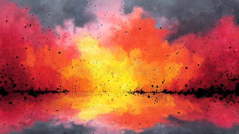 Dramatic Fire Colored Cloud Explosion Effect with Black Splatter ...