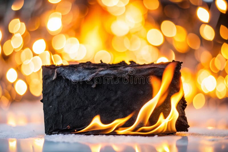 Dramatic Fire Damage Closeup of a Charred Black Rectangle Against a ...