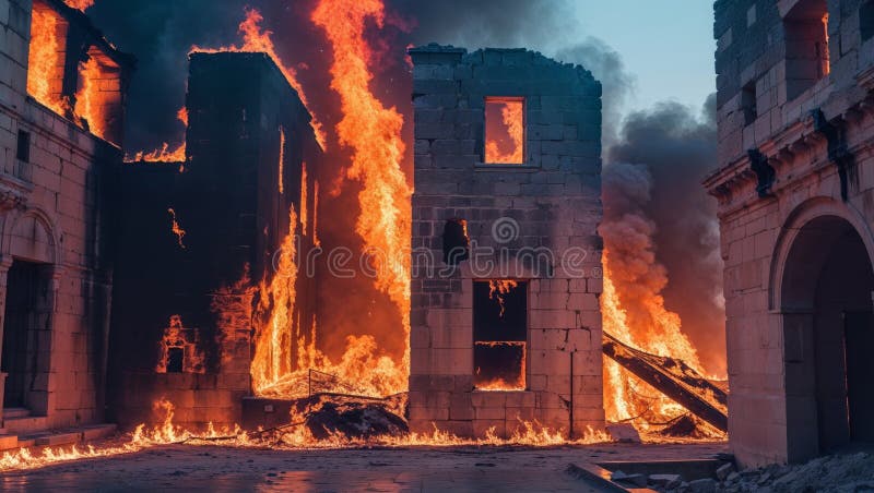 Dramatic Fire Engulfing Ancient Structures High Resolution Picture ...