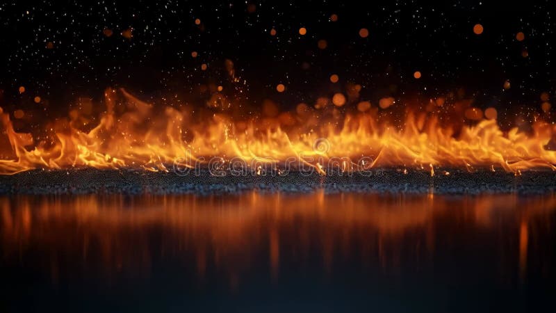 Dramatic Fire Flames with Reflection and Energetic Sparks Stock Footage ...