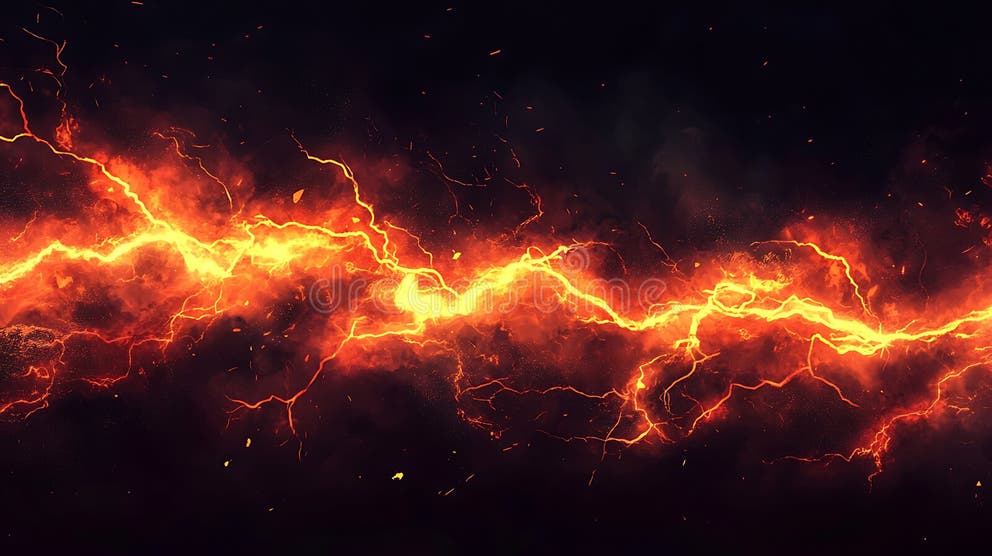 Dramatic Fire Lightning Bolt Effect Against Dark Background Abstract ...