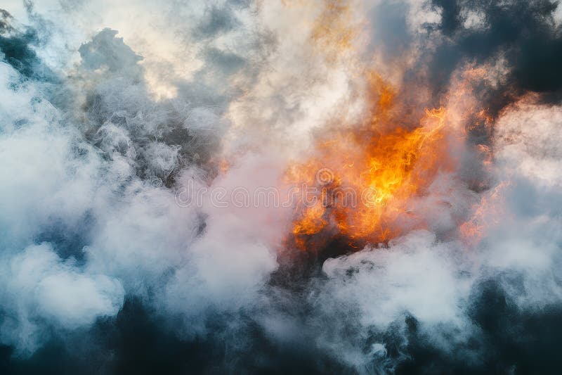 Dramatic Fire and Smoke Abstract Background Intense Blaze White Smoke ...