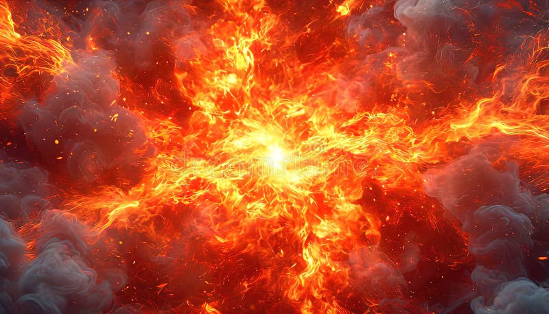 Dramatic Fire and Smoke Effect, Bright and Hot Hellish Abstract or ...