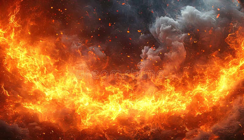 Dramatic Fire and Smoke Effect, Bright and Hot Hellish Abstract or ...