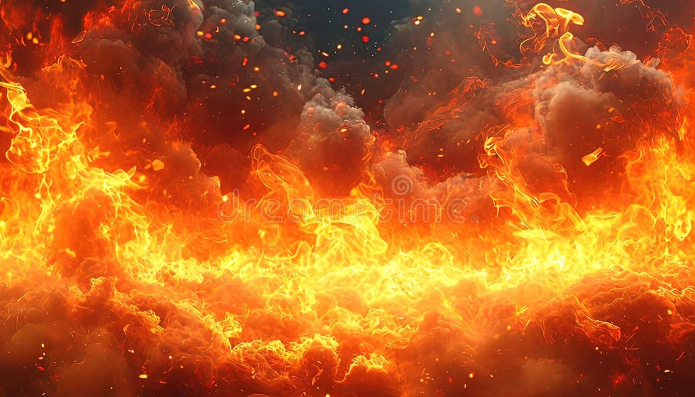 Dramatic Fire and Smoke Effect, Bright and Hot Hellish Abstract or ...