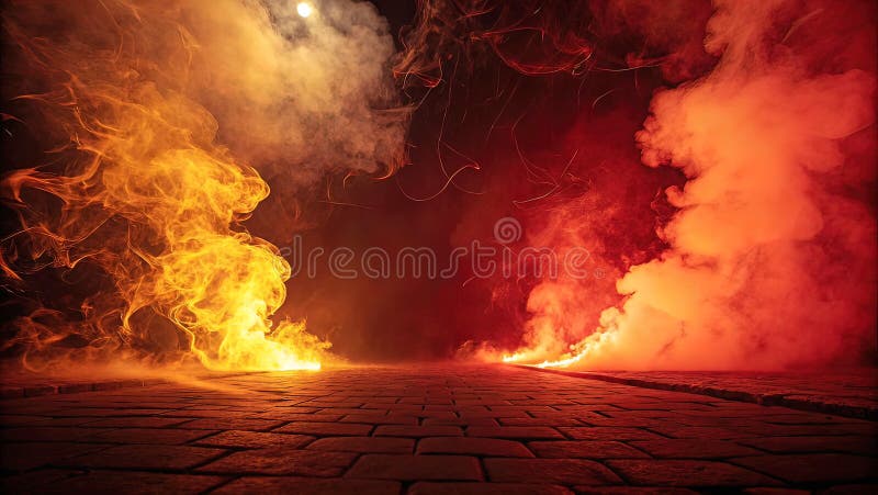 Dramatic Fire and Smoke Effect, Bright and Hot Hellish Abstract or ...