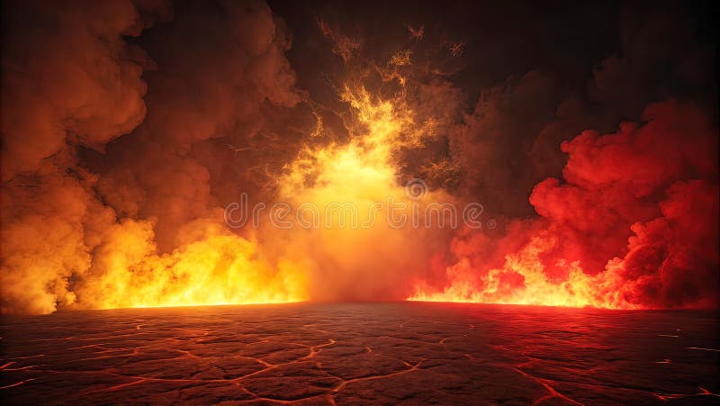 Dramatic Fire and Smoke Effect, Bright and Hot Hellish Abstract or ...