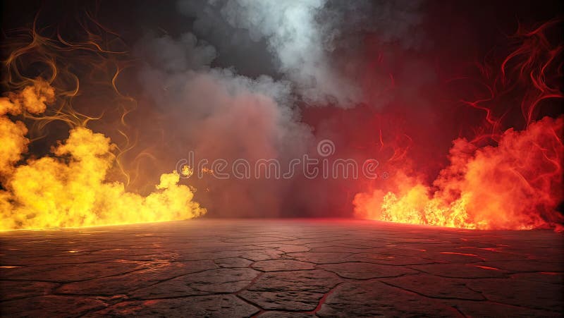Dramatic Fire and Smoke Effect, Bright and Hot Hellish Abstract or ...