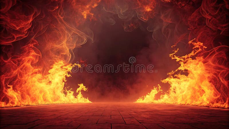 Dramatic Fire and Smoke Effect, Bright and Hot Hellish Abstract or ...