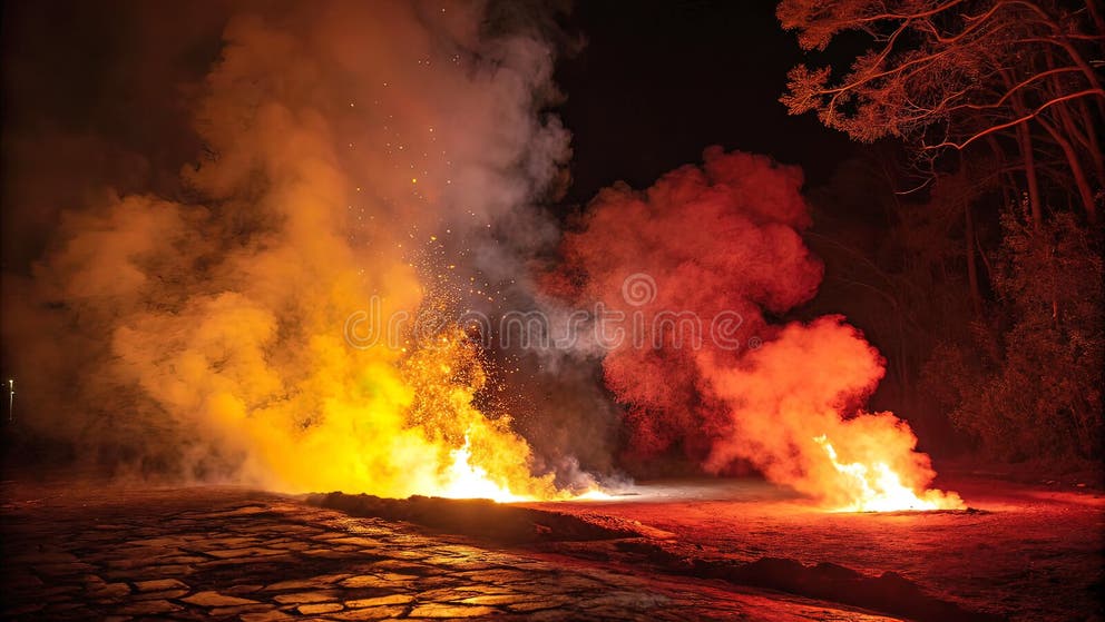 Dramatic Fire and Smoke Effect, Bright and Hot Hellish Abstract or ...