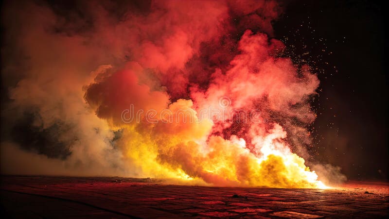 Dramatic Fire and Smoke Effect, Bright and Hot Hellish Abstract or ...