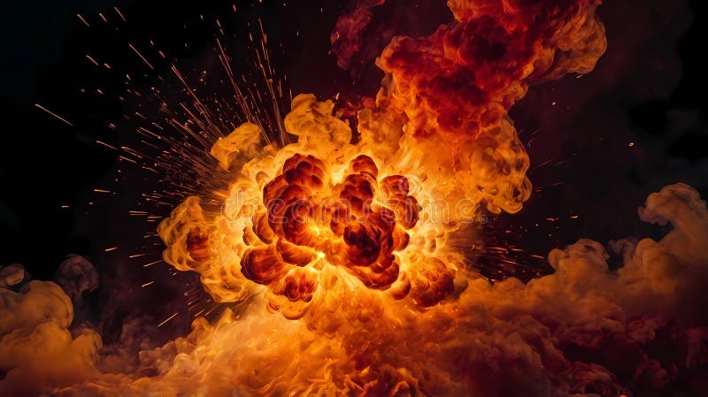 Dramatic Fire and Smoke Effect Glowing Red and Yellow Colors Exploding ...