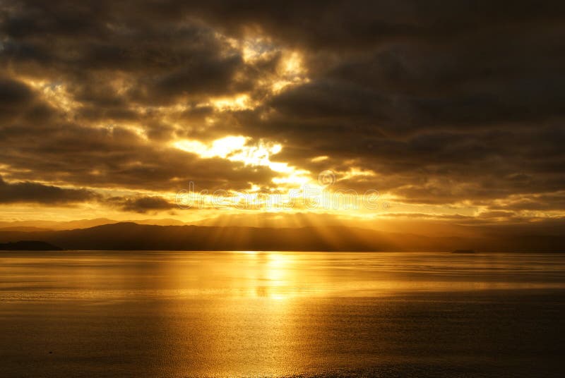 Dramatic Fire Sunset Over Ocean. Stock Photo - Image of sunset, yellow ...