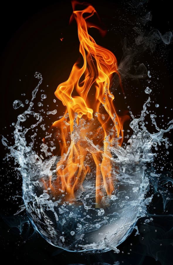 Dramatic Fire and Water Collision Stock Illustration - Illustration of ...