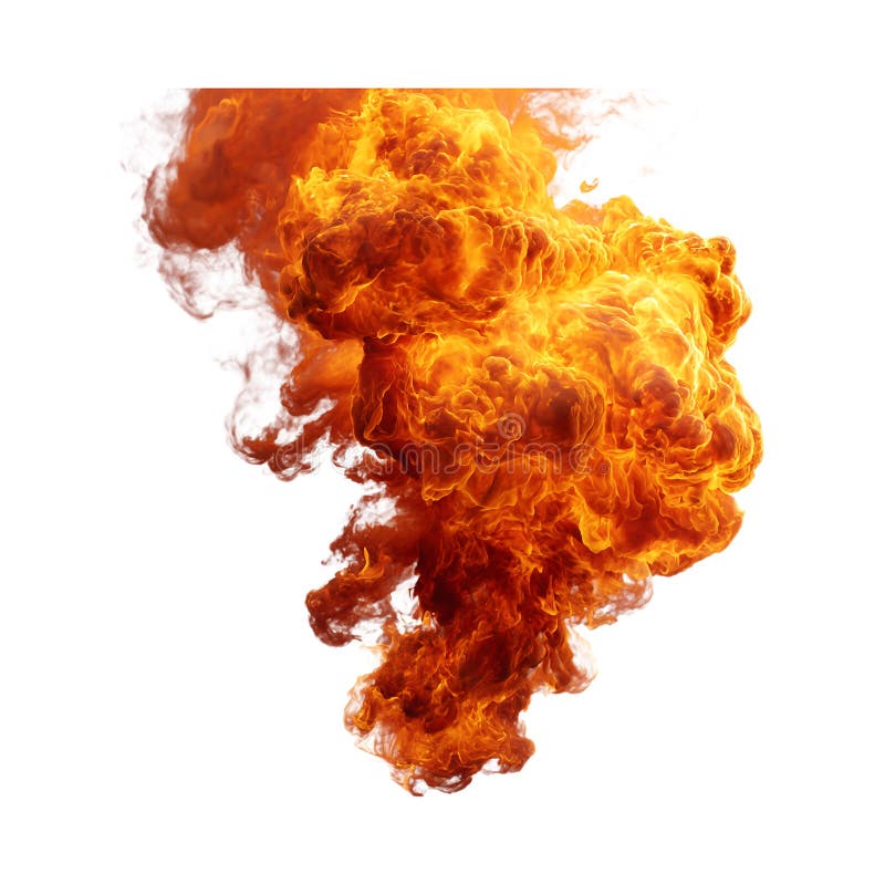 Dramatic Fireball Explosion with Smoke and Debris Against Transparent ...