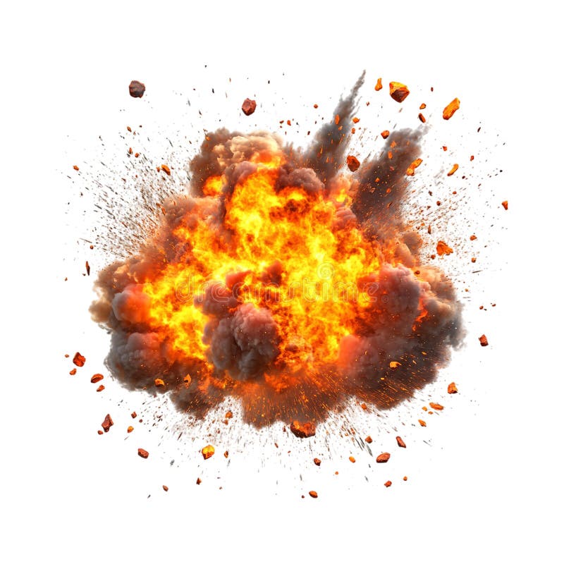 Dramatic Fireball Explosion with Smoke and Debris Against Transparent ...