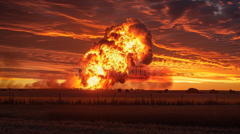 Dramatic Fireball Explosion at Sunset Stock Illustration - Illustration ...