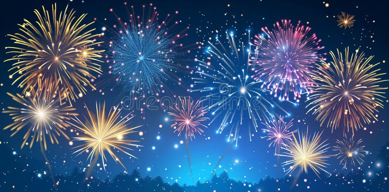 Dramatic Fireworks Display on a Clear Dark Sky Stock Image - Image of ...