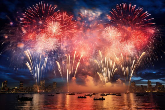 A Dramatic Fireworks Show Creates a Dynamic Stock Illustration ...