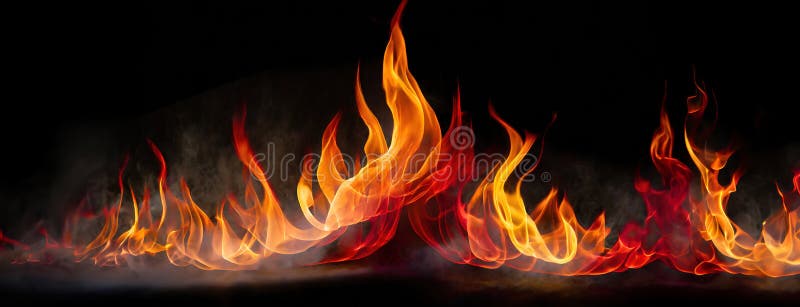 Dramatic Flames Rising on Dark Background. Intense Fire Dances Fiercely ...