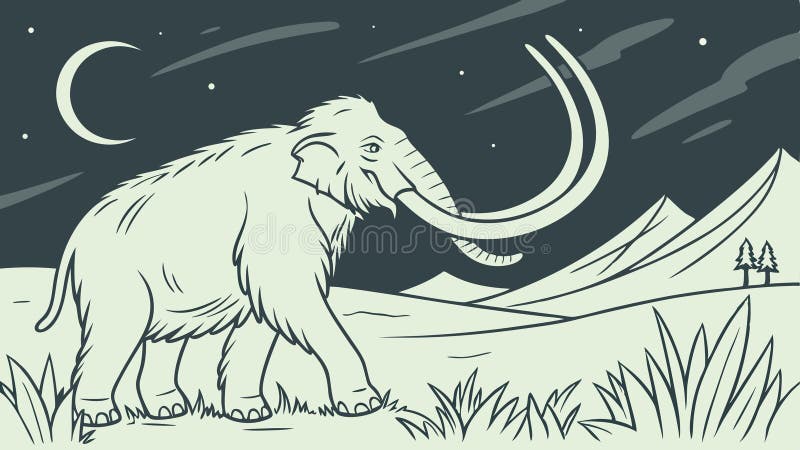 Mammoth Near Castle Under Moon Prehistoric Fantasy Vector Scene, Vector ...