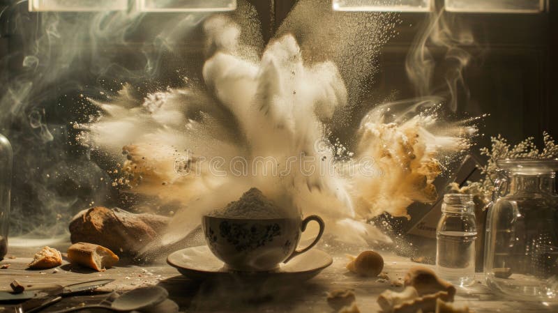 Dramatic Flour Explosion in Kitchen Stock Photo - Image of generated ...