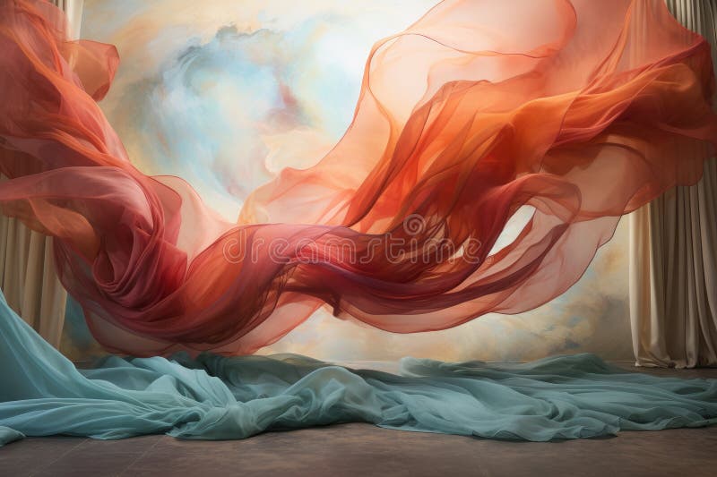 Dramatic Flowing Red Fabric in a Classical Setting Stock Image - Image ...