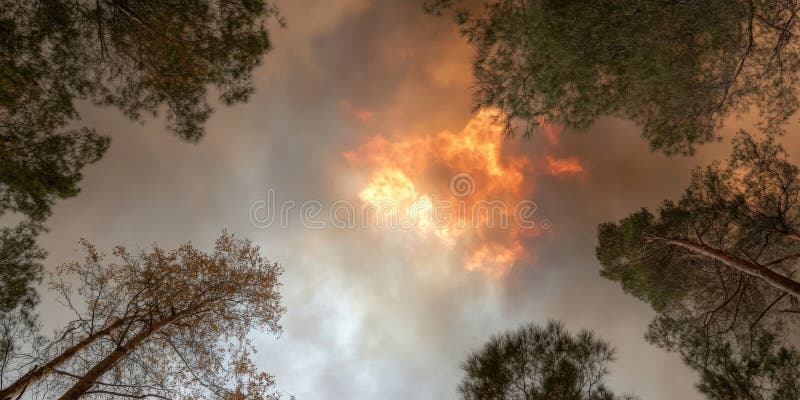 Dramatic Forest Fire Clouds with Trees Silhouetted Against Smoky Sky Stock Photo - Image of ...
