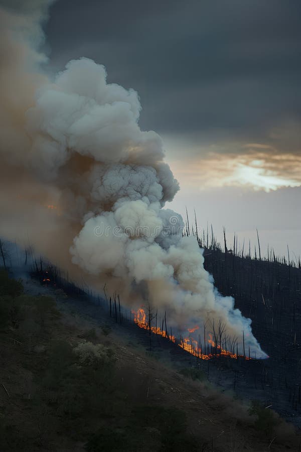 Forest Fire on Hillside with Thick Smoke Rising Stock Illustration ...
