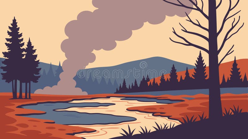 Dramatic Forest Fire Landscape with Smoke and Burning Trees, Vector ...