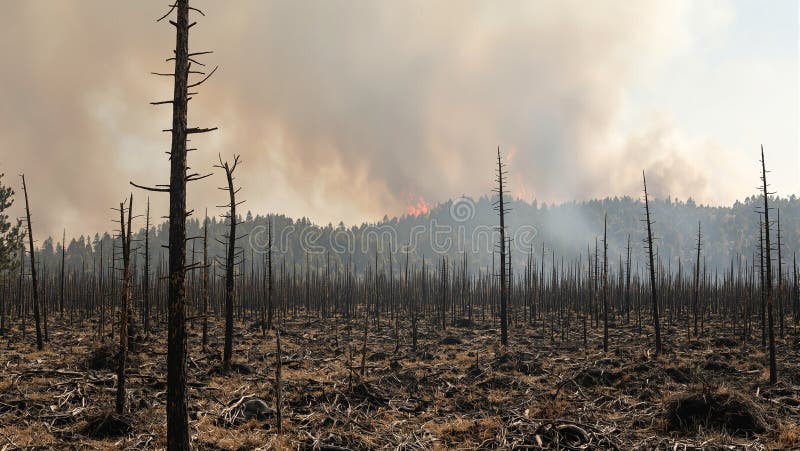 Dramatic Forest Fire at Sunset with Billowing Smoke Over Cleared Land ...