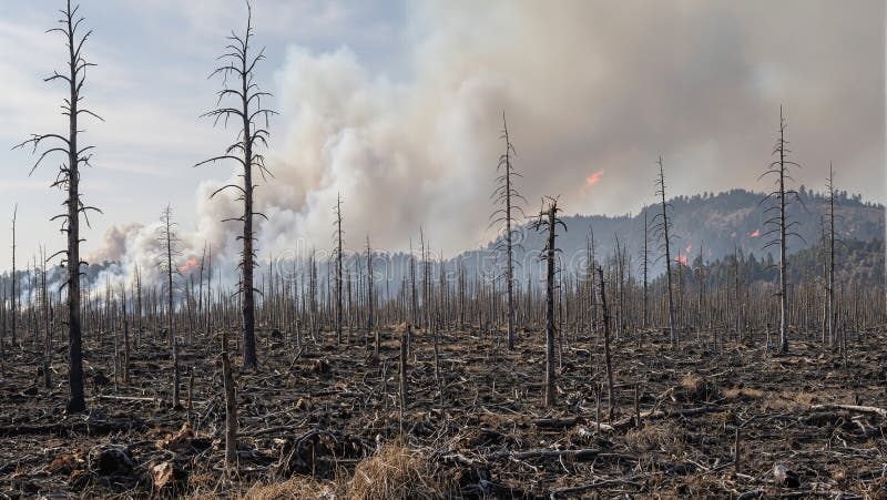 Dramatic Forest Fire at Sunset with Billowing Smoke Over Cleared Land ...
