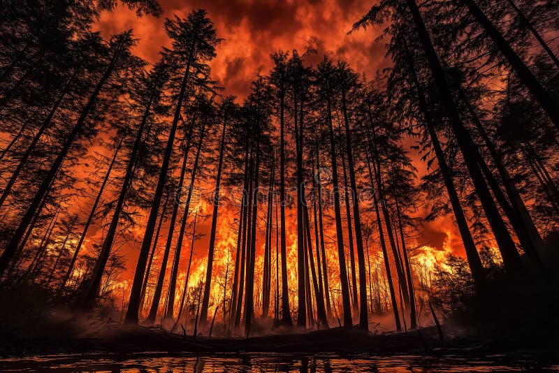 Dramatic Forest Fire Sunset Stock Illustration - Illustration of beauty ...