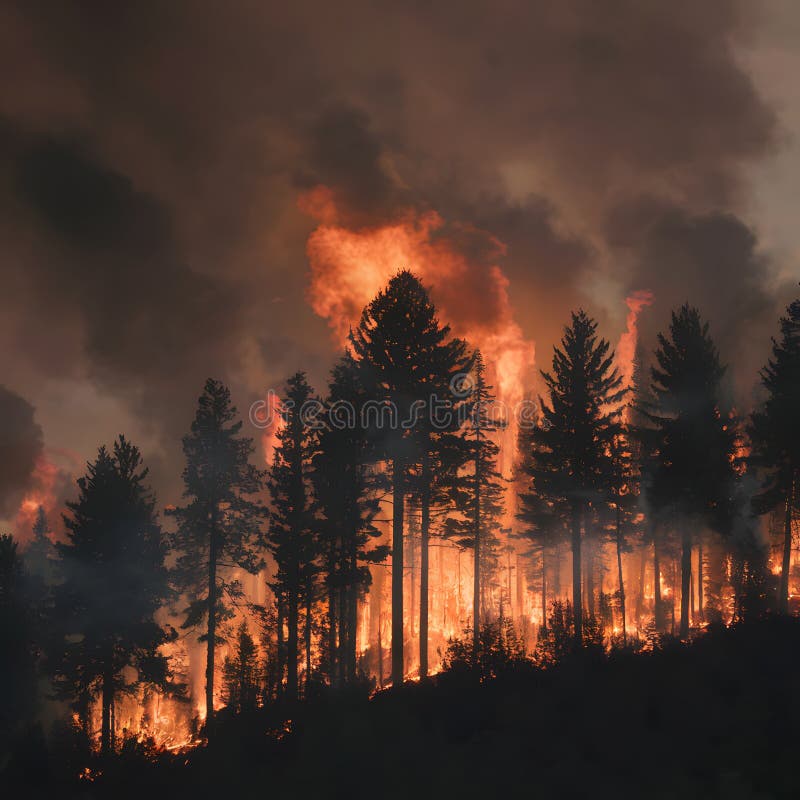 Dramatic Forest Fire with Towering Pines Consumed by Flames and ...