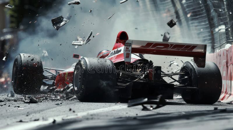 A Dramatic Formula 1 Car Crash on Sharp Corner, Showcasing Debris ...