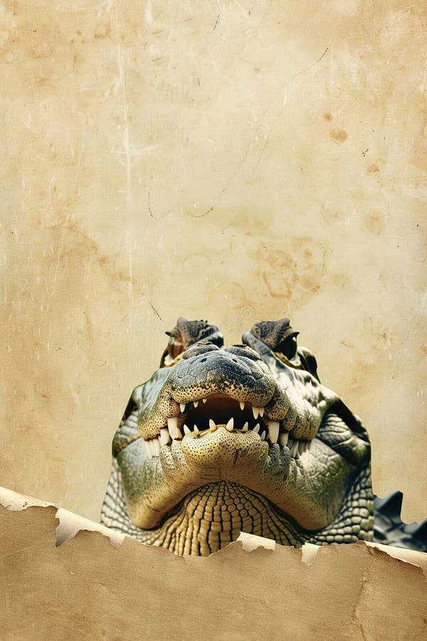 Dramatic Front View of a Crocodile Head Against a Beige Backdrop ...