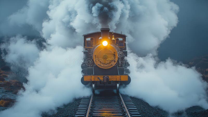 Dramatic Front View of a Vintage Steam Train Chugging through Dense ...