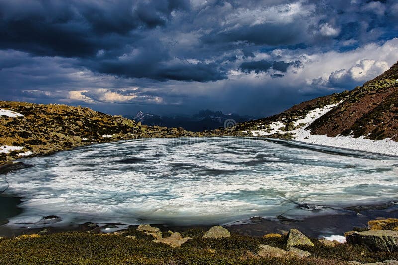 Frozen Lake Landscape Under Stormy Sky Stock Photos - Free & Royalty ...