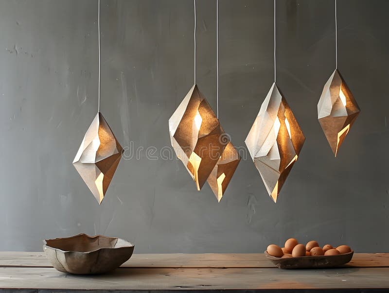Dramatic Geometric Hanging Lighting Fixtures in Modern Studio Space ...