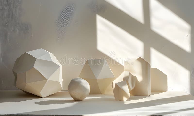 Dramatic Geometric Sculptures Casting Bold Shadows in Neutral Setting ...